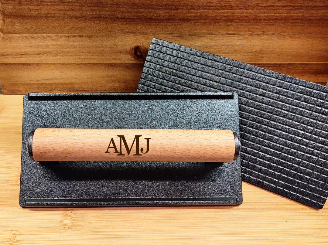 Personalized Custom Name Initials Cast Iron Burger Bacon Steak Weight ...
