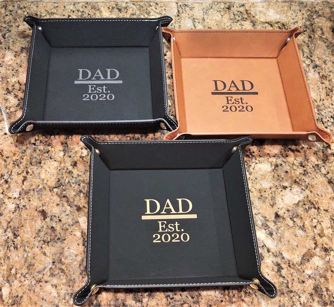 Dad, Grandpa Papa Established Year Personalized Tan Black Leather Valet ...