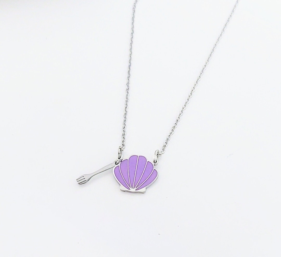 Dinglehopper Fork Little Mermaid Ariel Purple Shell Necklace Jewelry ...
