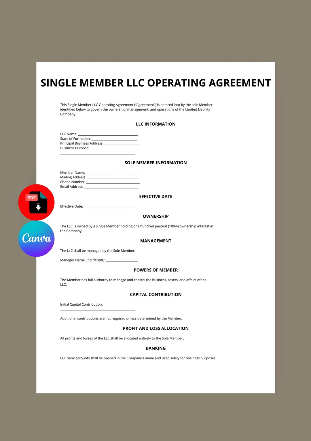 Single Member LLC Operating Agreement | Llc Contract US | Editable PDF ...