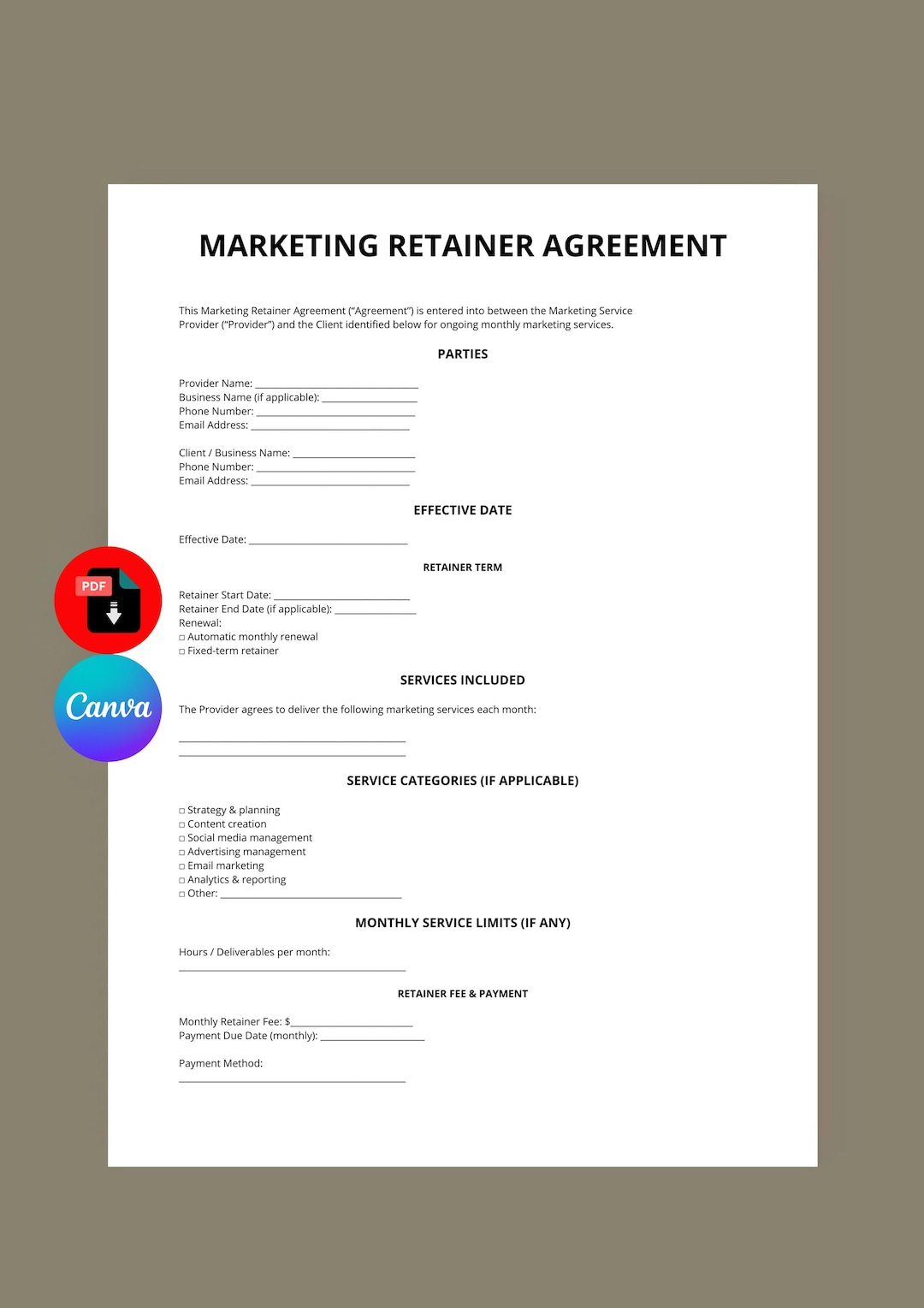 Marketing Retainer Agreement | Ongoing Client Contract US | Editable ...