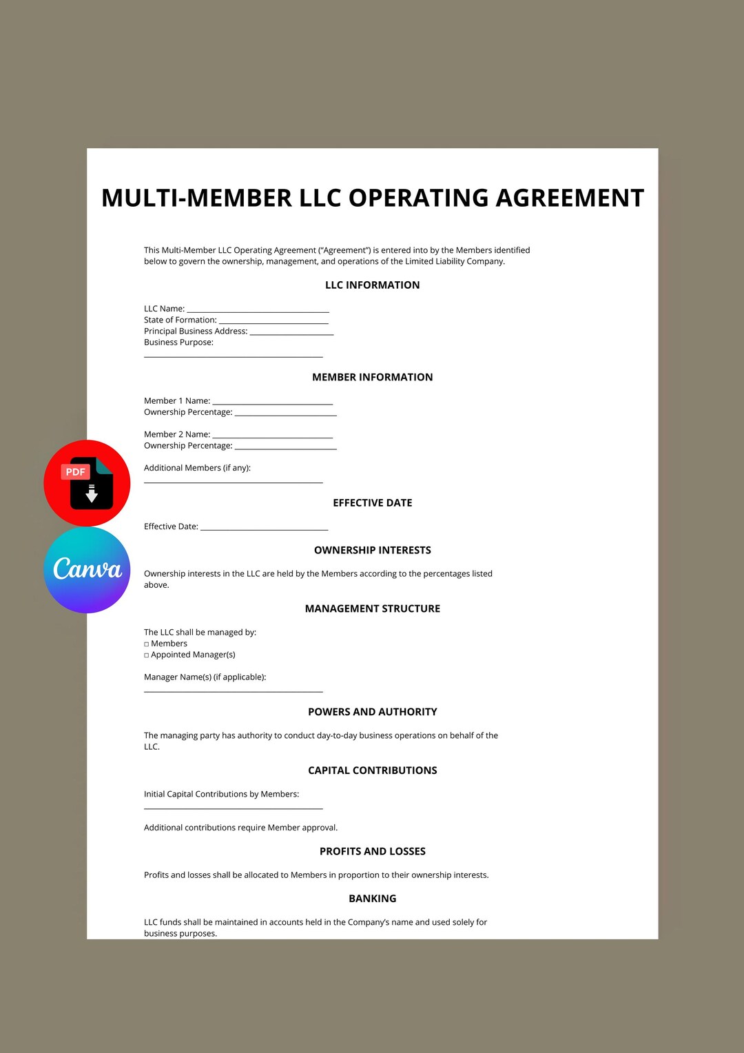 Multi Member LLC Operating Agreement | Business Llc Contract US ...