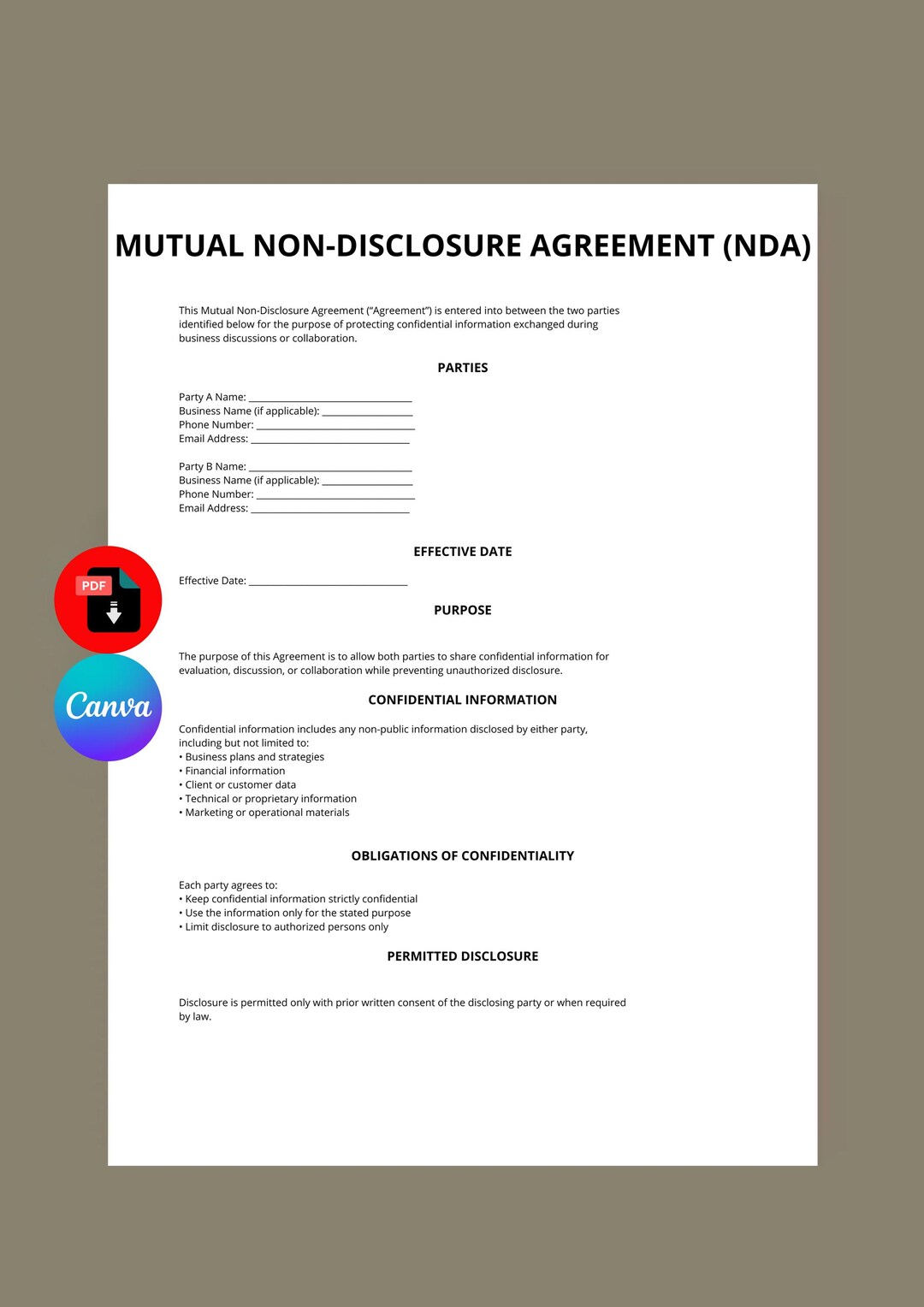 Mutual Non Disclosure Agreement | Two Way NDA Contract US | Editable ...