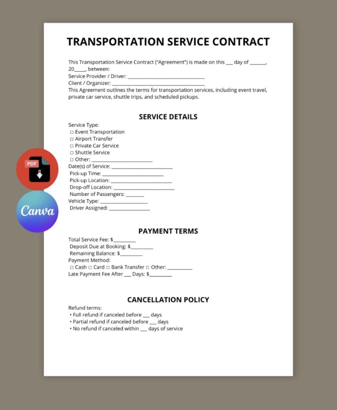 Transportation Service Contract Template | Event & Shuttle Agreement ...