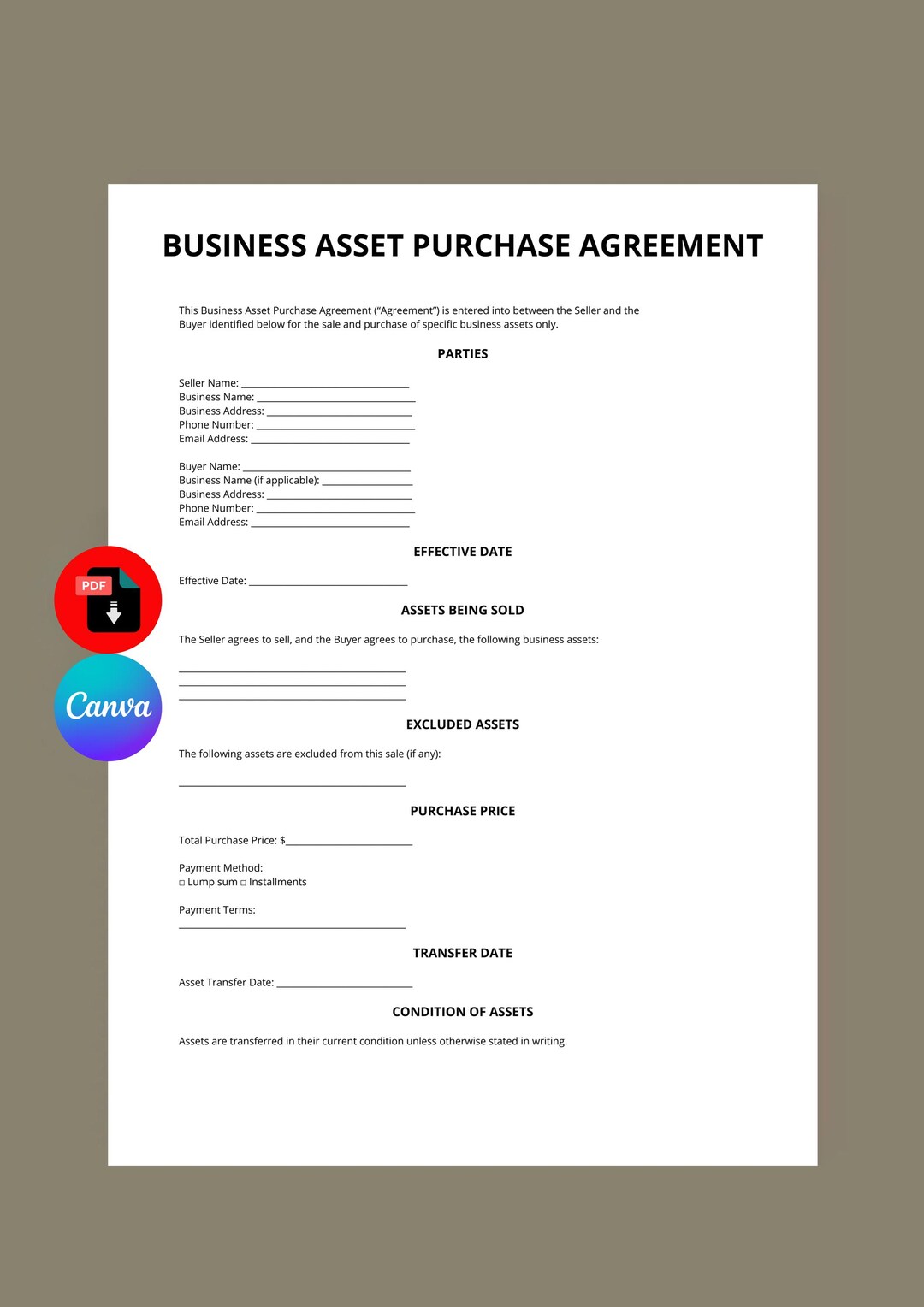 Business Asset Purchase Agreement | Asset Sale Contract US | Editable ...