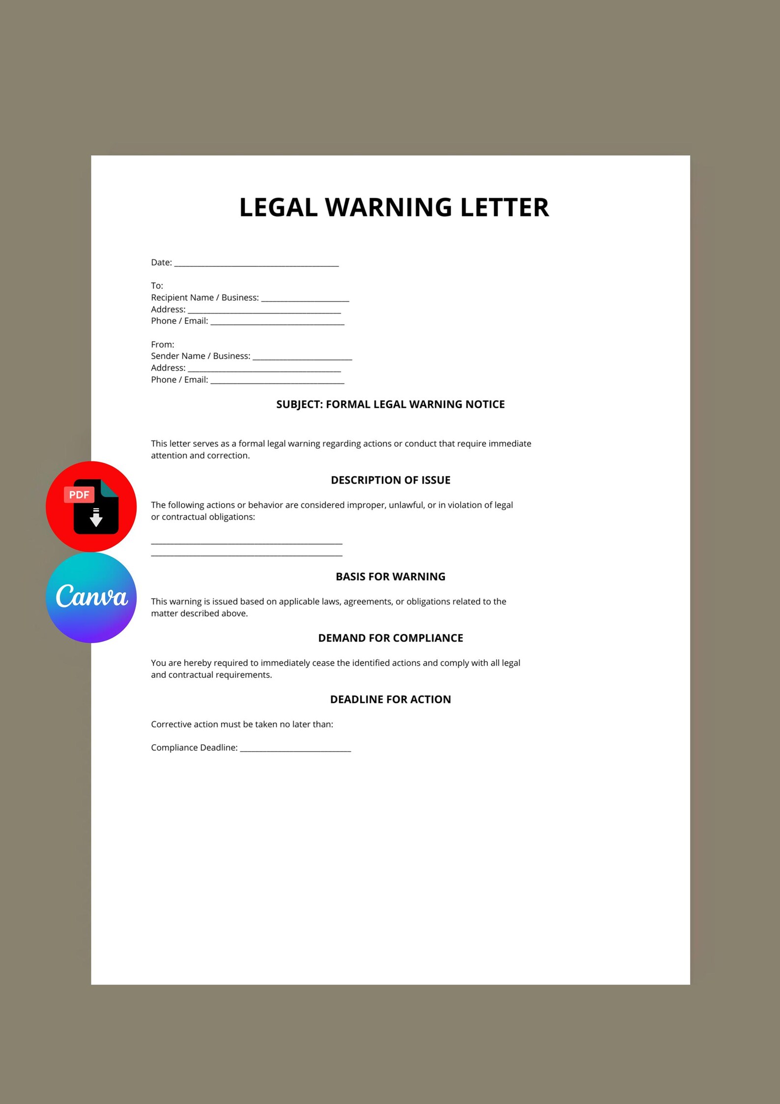 Legal Warning Letter | Formal Legal Notice US | Editable PDF - Etsy