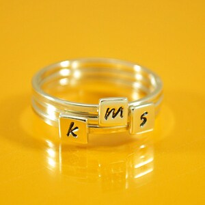 Three Initial Rings, Square Set Personalized Rings, Initial Jewelry ...