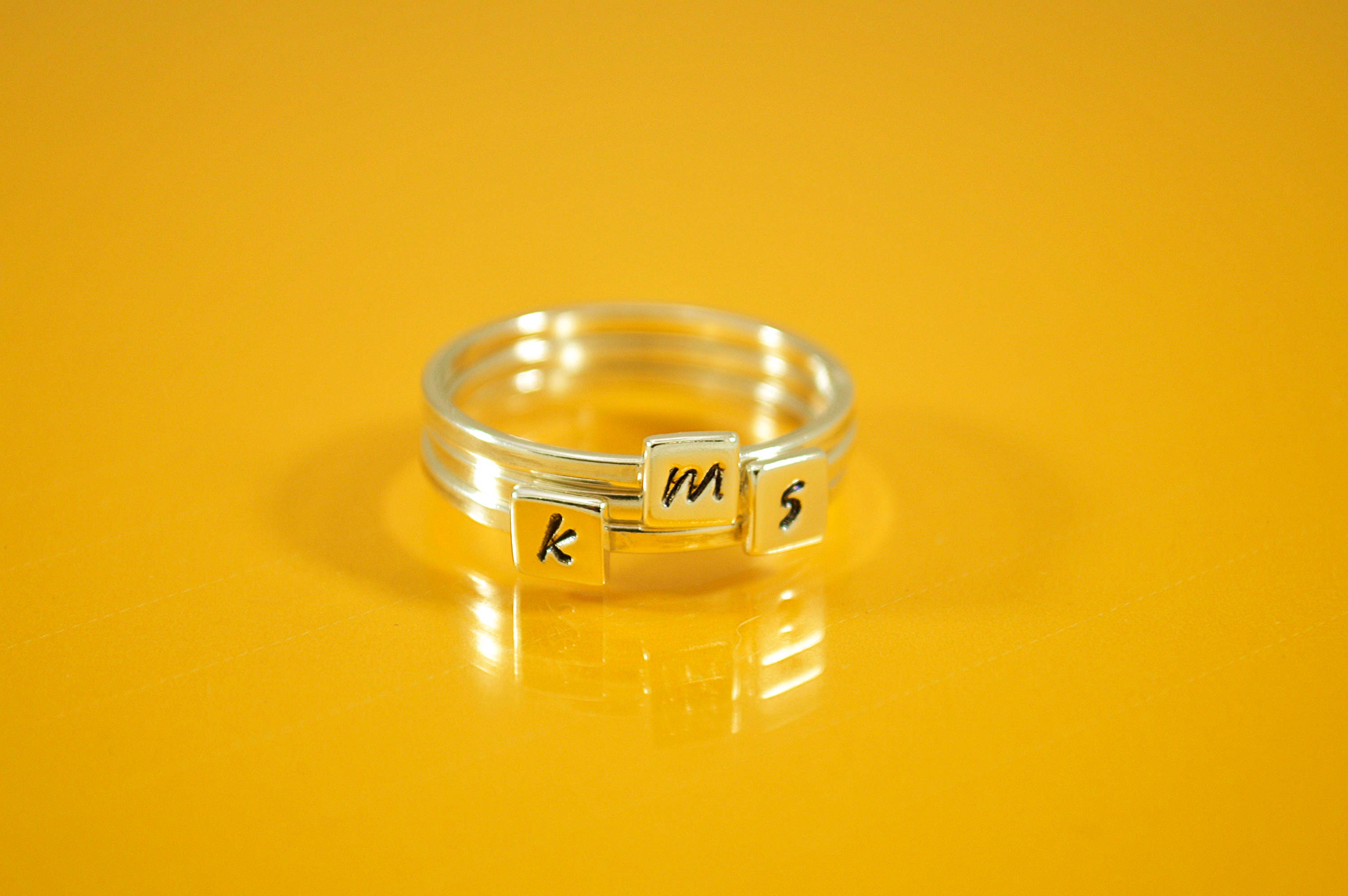 Three Initial Rings, Square Set Personalized Rings, Initial Jewelry ...