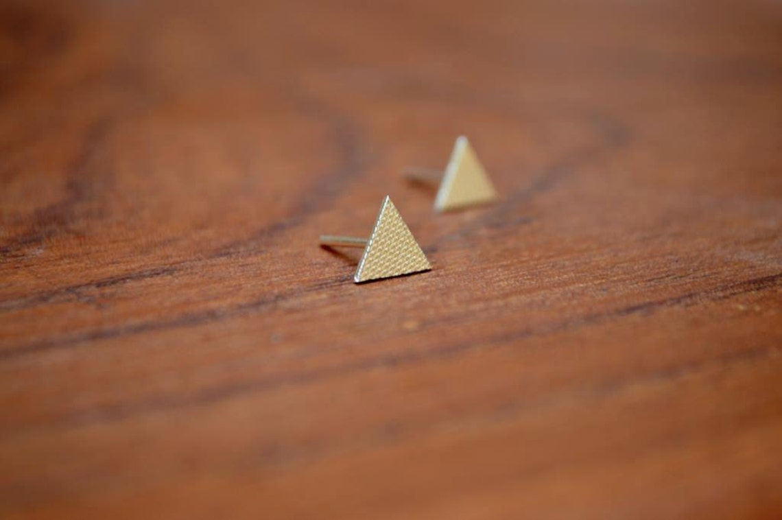Sterling Silver Earrings Textured Triangles Ear Studs - Etsy