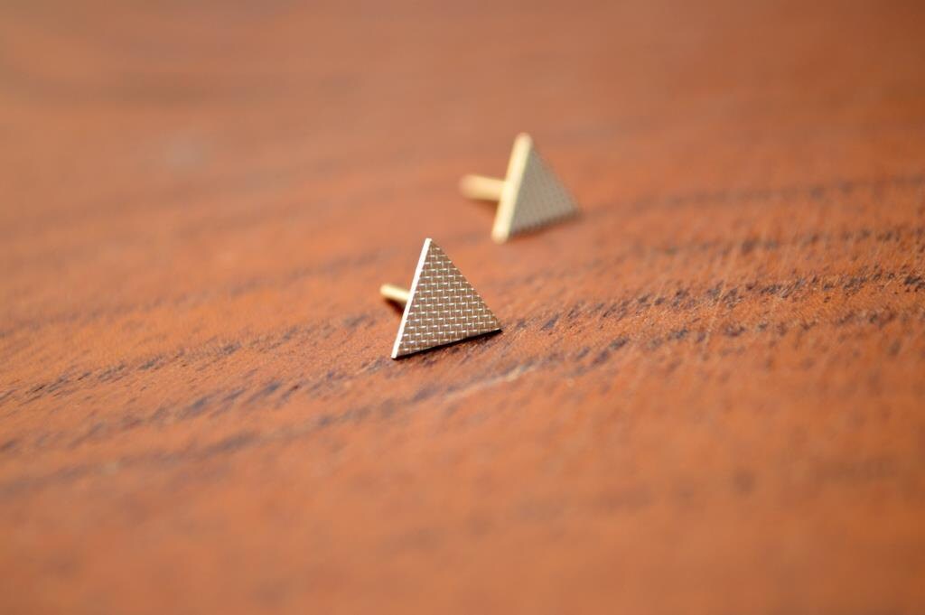 Sterling Silver Earrings Textured Triangles Ear Studs - Etsy