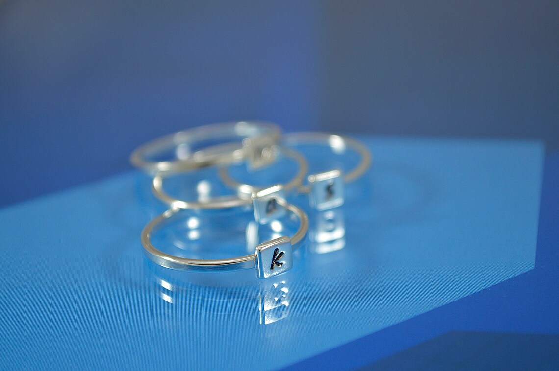 Three Initial Rings Square Set Personalized Rings Initial - Etsy