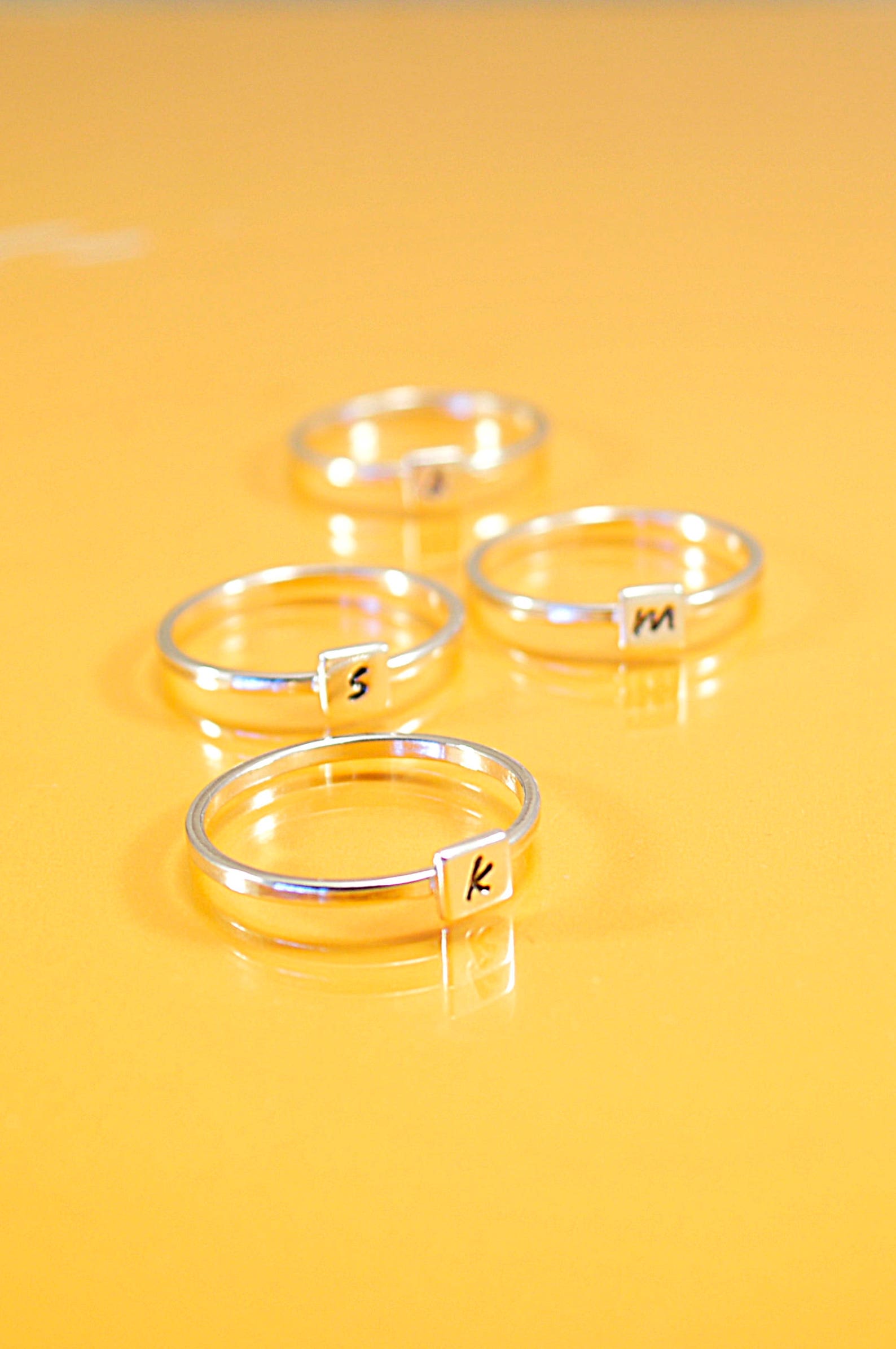 Three Initial Rings Square Set Personalized Rings Initial - Etsy