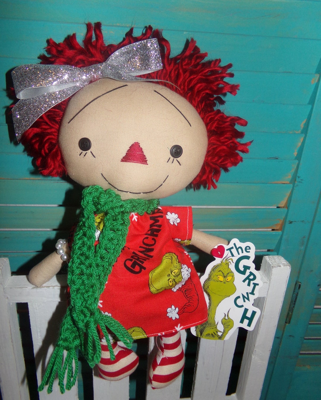 Christmas GRINCH Fan Girl Raggedy Doll-handmade Crocheted - Etsy