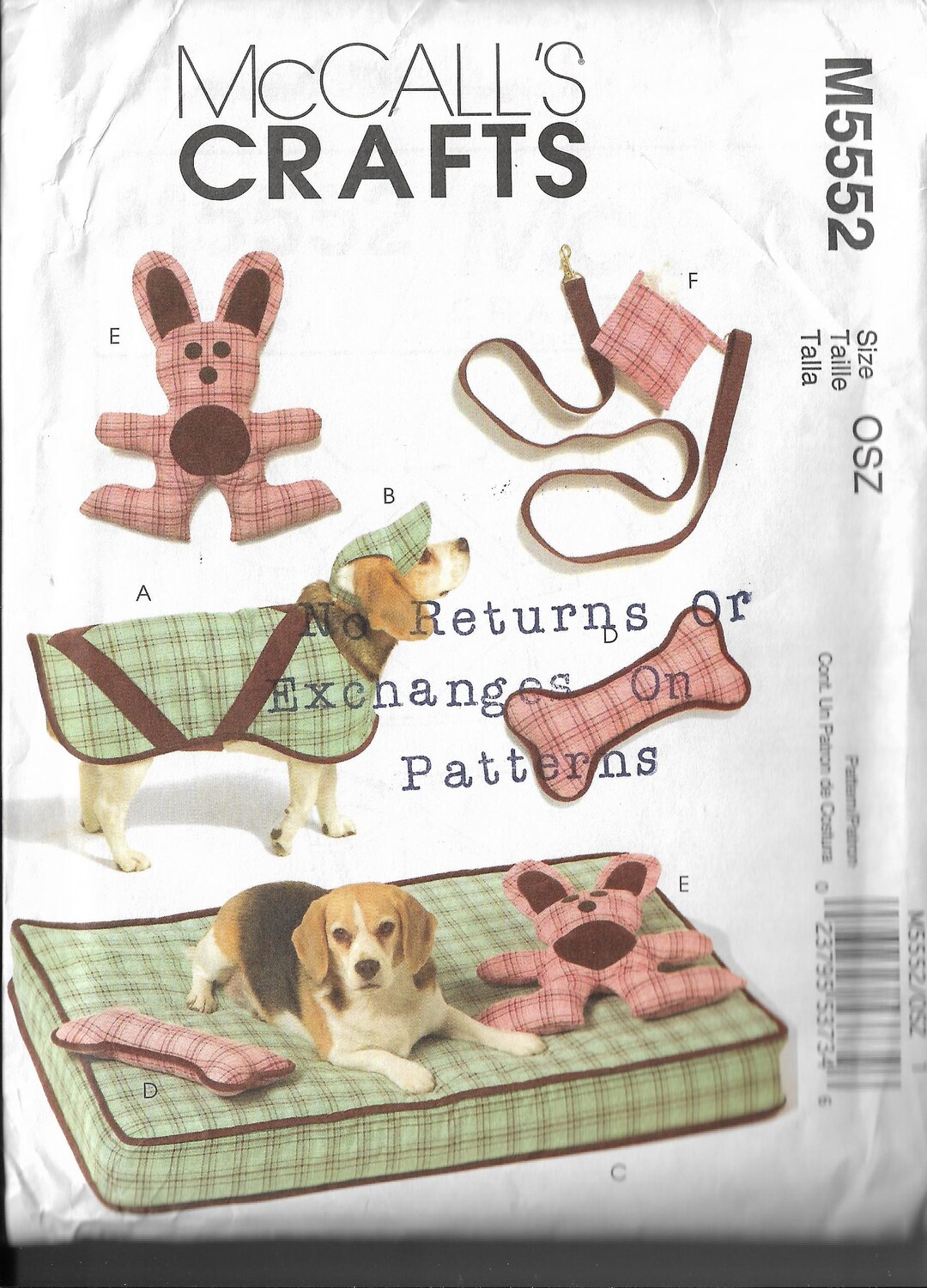 Mccall's Crafts Dog Pet Accessories Dog Coat, Dog Bed, Dog Toy, Pattern ...