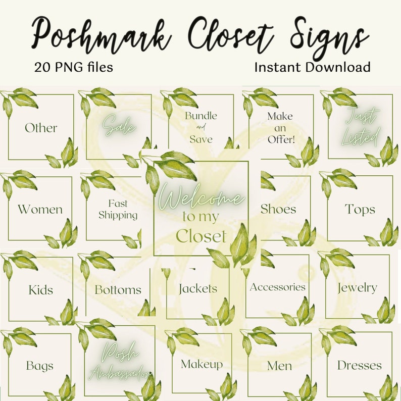 Poshmark Greenery Modern Listing Signs, Custom Closet Signs ...