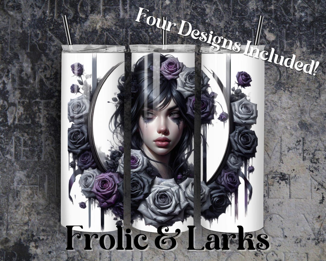 Goth Girl Crying Dark Gothic Roses Designs 20 Oz Skinny Tumbler Wrap 4 ...