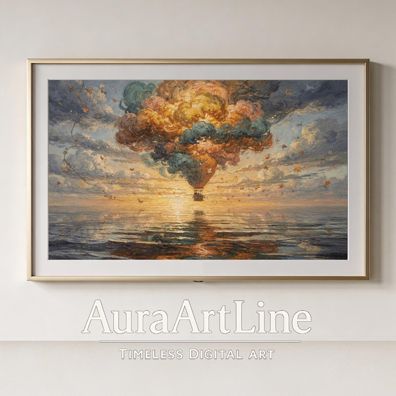 Surreal Hot Air Balloon Frame TV Art Wall Art, Dreamy Impasto Oil ...