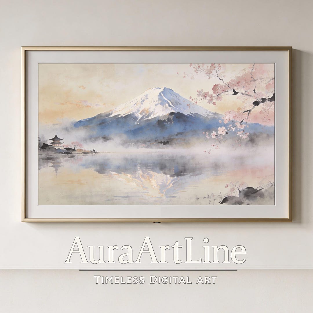 Mount Fuji Frame TV Art, Japanese Landscape Painting With Cherry ...