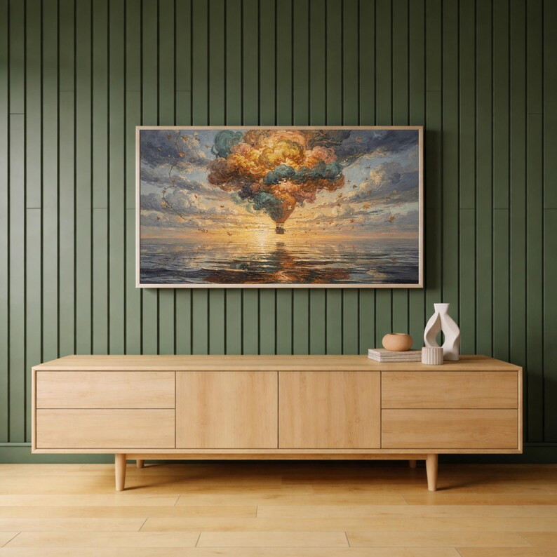 Surreal Hot Air Balloon Frame TV Art Wall Art, Dreamy Impasto Oil ...