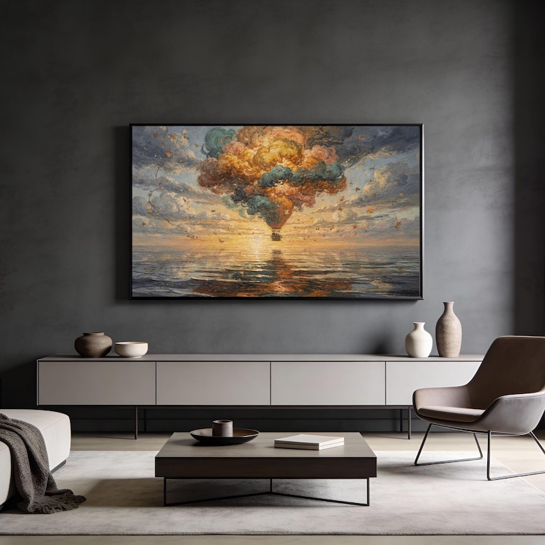 Surreal Hot Air Balloon Frame TV Art Wall Art, Dreamy Impasto Oil ...