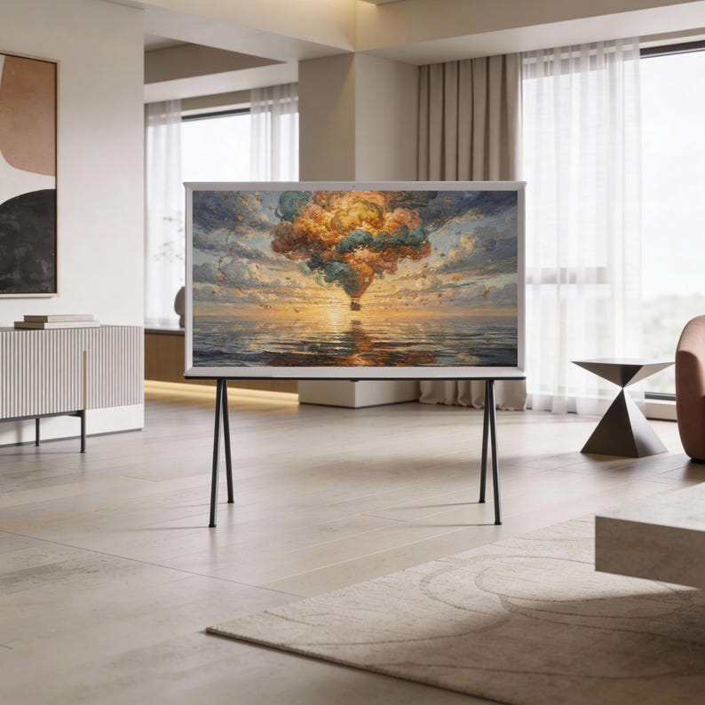 Surreal Hot Air Balloon Frame TV Art Wall Art, Dreamy Impasto Oil ...