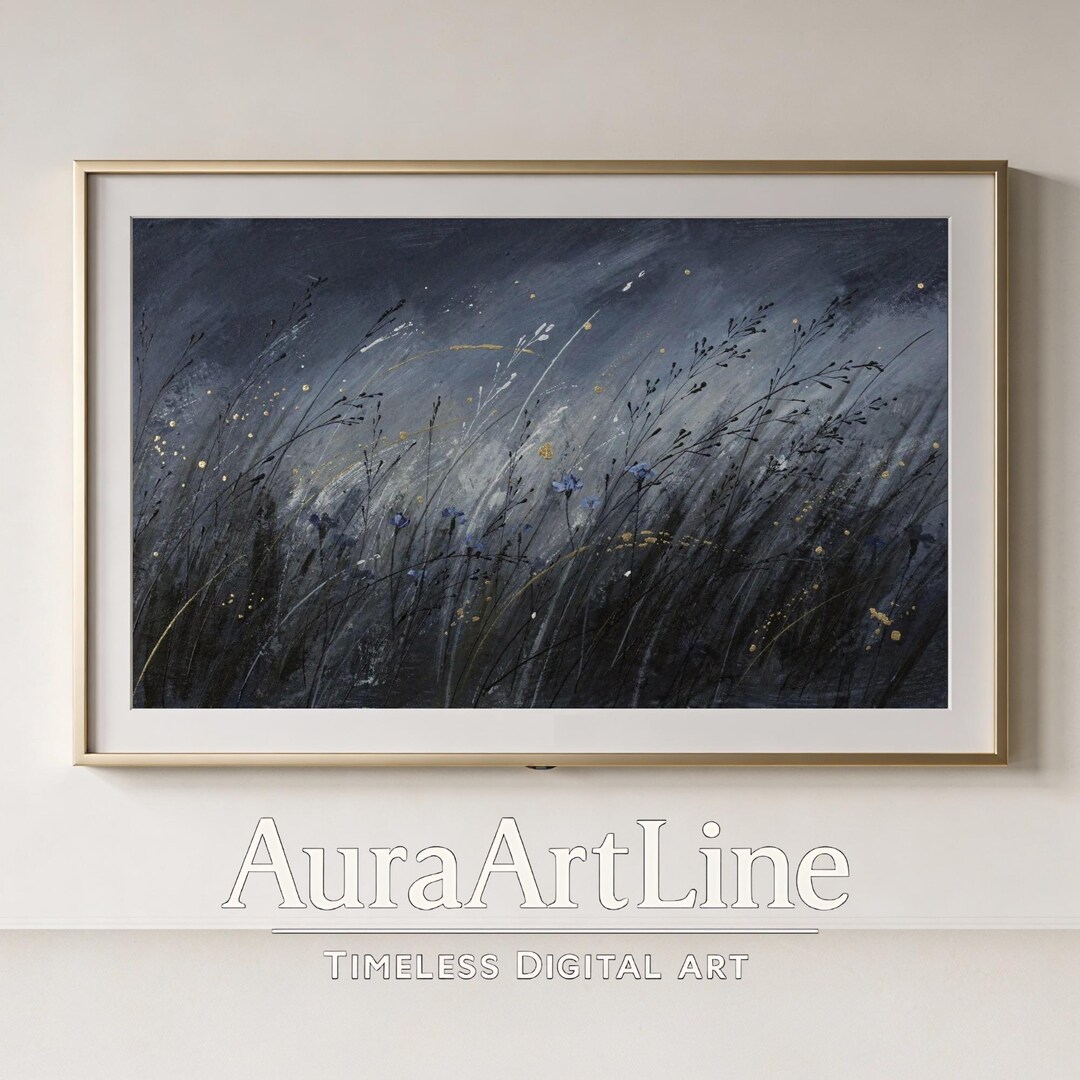 Moody Abstract Meadow Art, Dark Botanical Landscape Painting, Minimal ...
