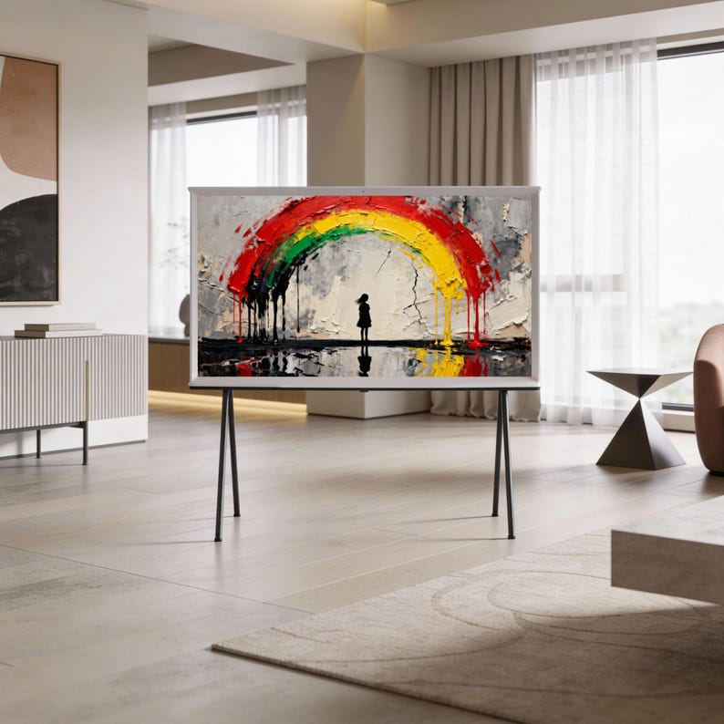 Surreal Rainbow Frame TV Art Wall Art, Emotional Impasto Oil Painting ...
