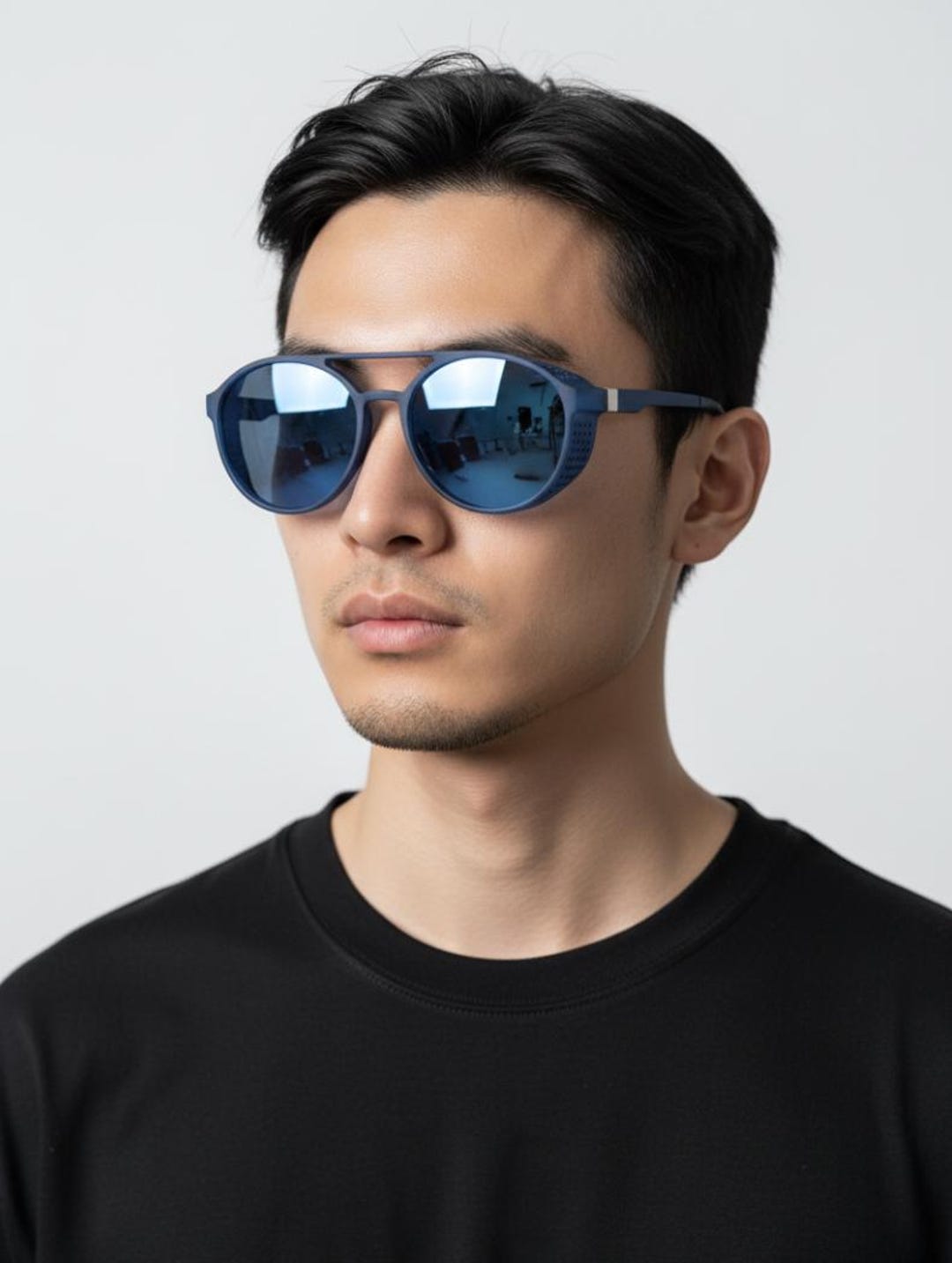 Steampunk Round Sunglasses Perforated Side Shields Burgundy Frame Brown ...