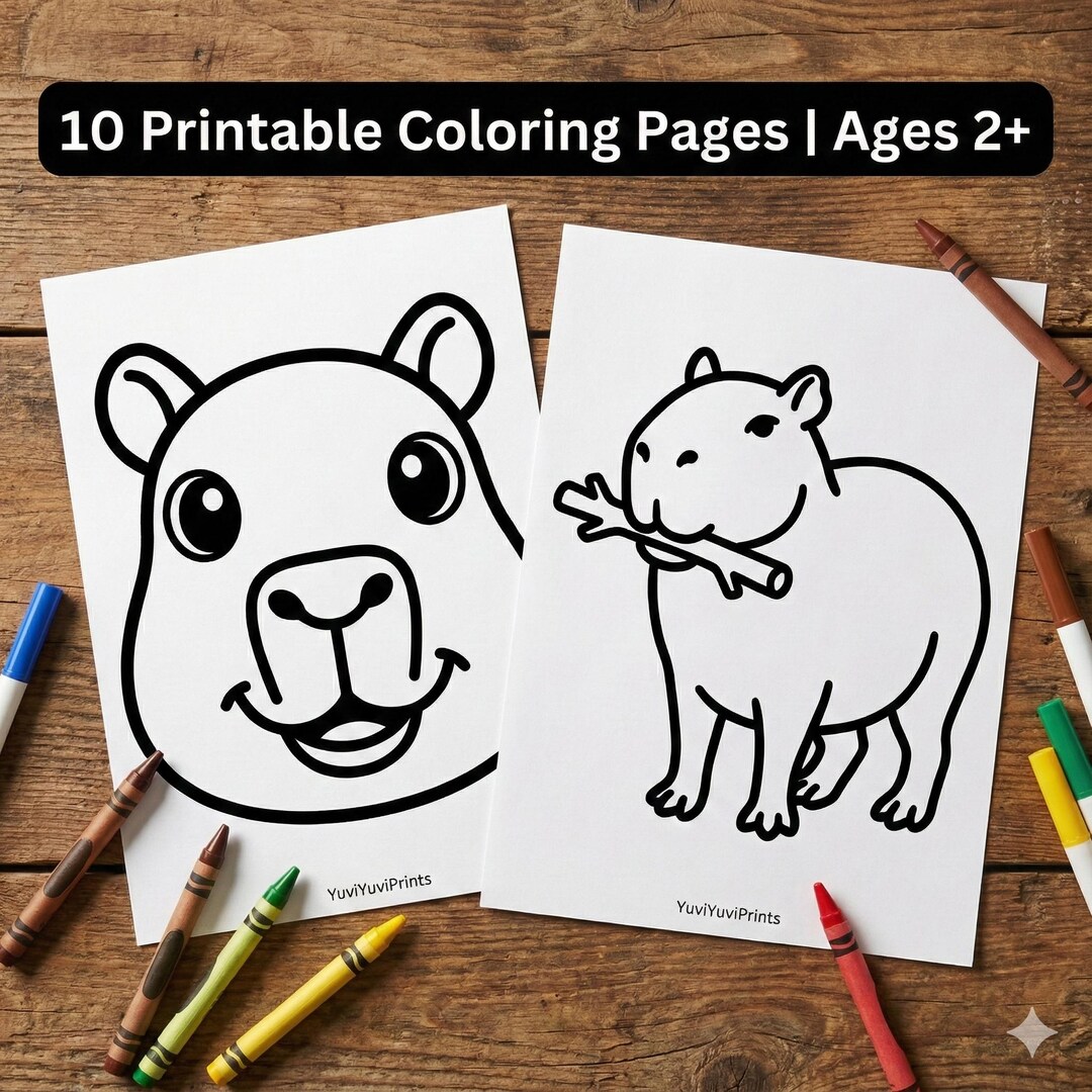 Age 2+ Capybara Coloring Pages for Toddlers | 10 Simple Printable ...