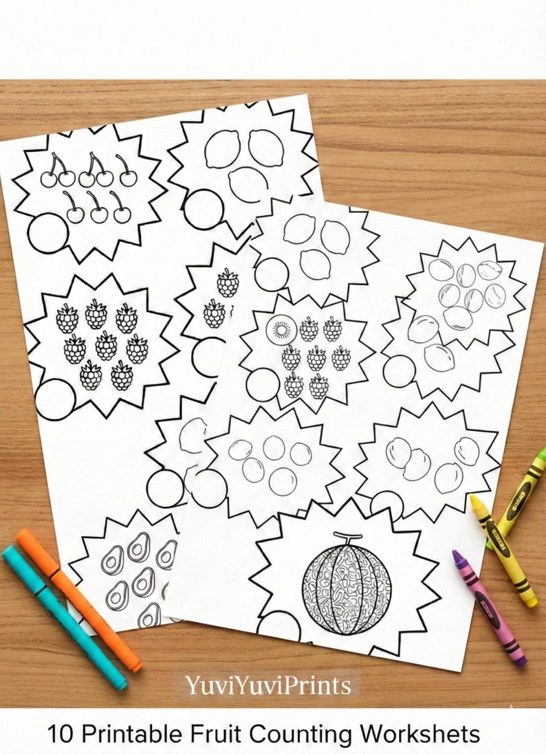 Fruit Counting Worksheet Set, Toddler Math Activity (PDF Download, Set ...