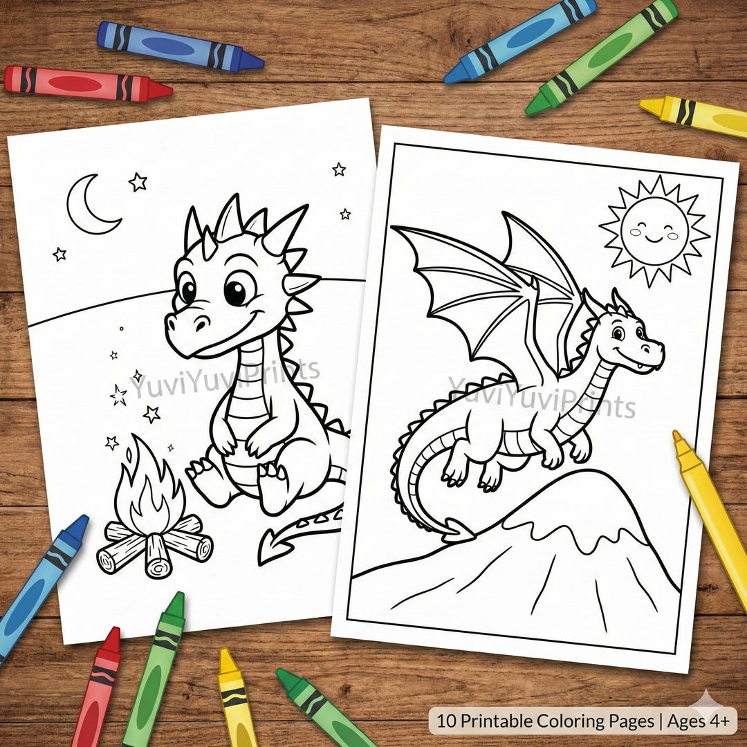 Dragon Coloring Pages for Toddlers | Thick Outlines, Simple Fantasy ...