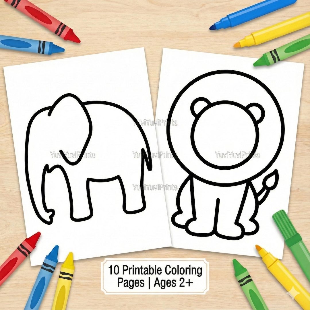 Age 2+ Big Animals Coloring Pages for Toddlers | 10 Simple Printable ...