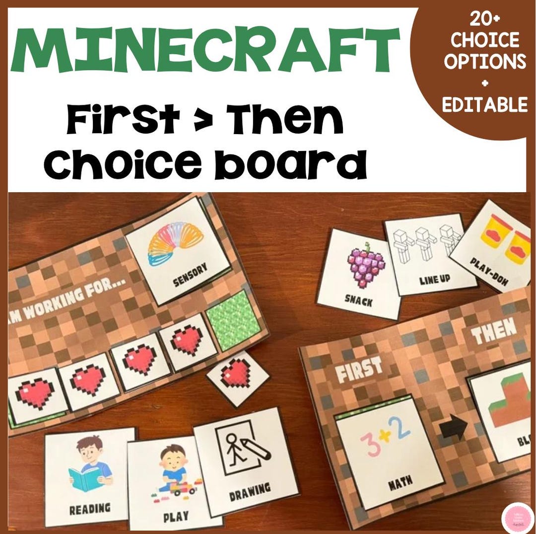 Minecraft First Then Choice Board, Tokens, SPED Communication Board ...