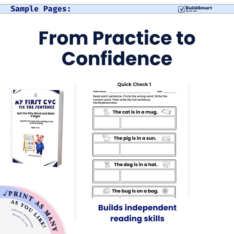 CVC Fix the Sentence Worksheets Ages 4-6 | Spot the Silly Word Reading ...