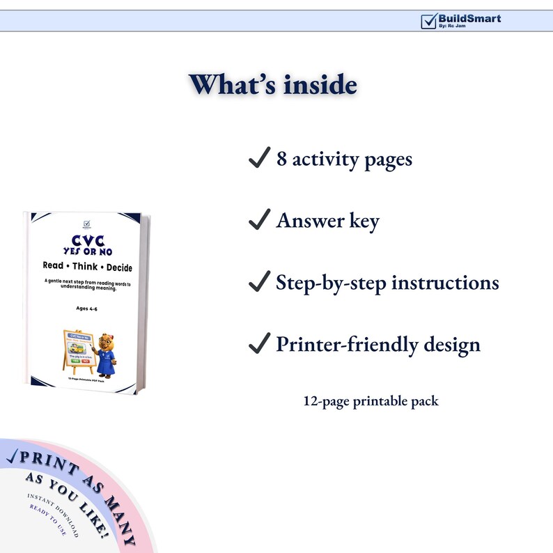 CVC Yes or No Worksheets Ages 4–6 | Read Think Decide Sentences ...