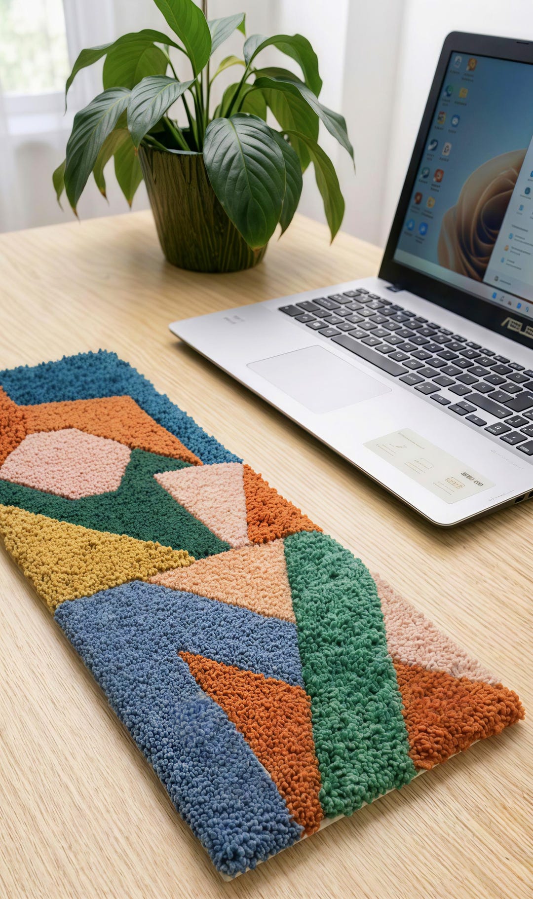 Handmade Tufted Keyboard Rug, Loop Cut Mix Geometric Wrist Rest Desk ...