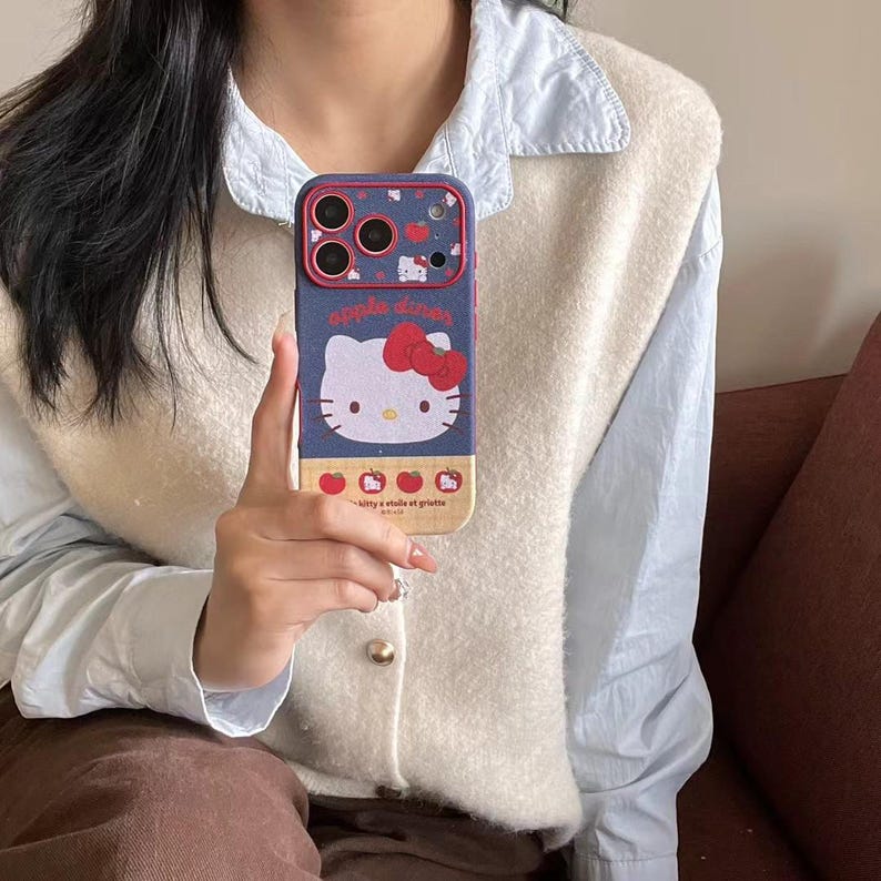 Cute Cowboy Red Apple Hello Kitty Phone Case for iPhone 17 Pro, 16 Pro ...