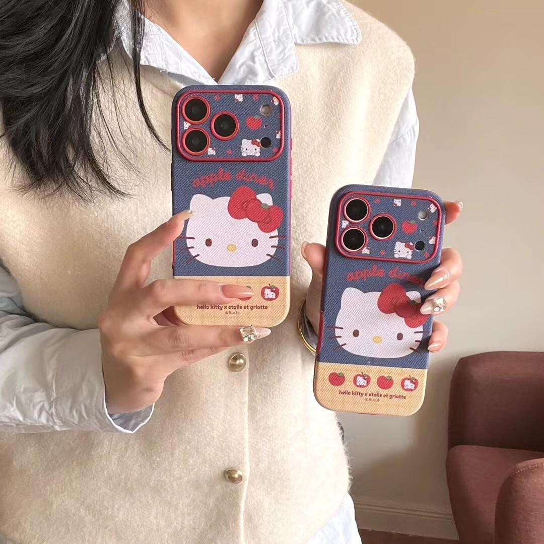 Cute Cowboy Red Apple Hello Kitty Phone Case for iPhone 17 Pro, 16 Pro ...