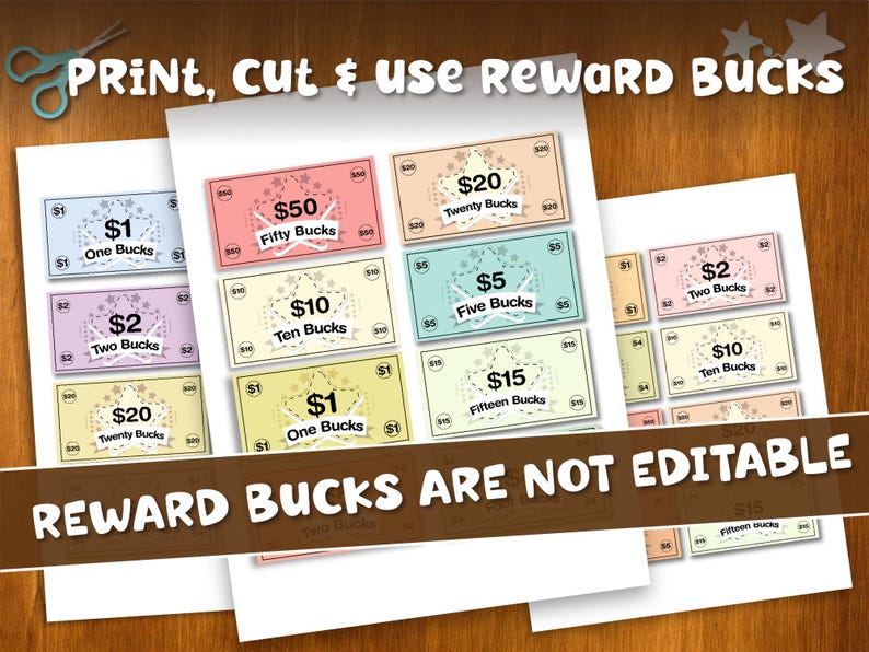 Chore Bucks Reward System Printable | Kids Allowance Money Chart PDF ...