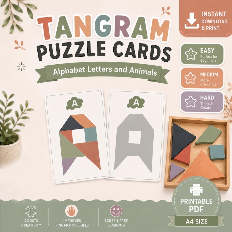 Tangram Puzzle Cards, Alphabet Animal Matching Game, Preschool Busy ...
