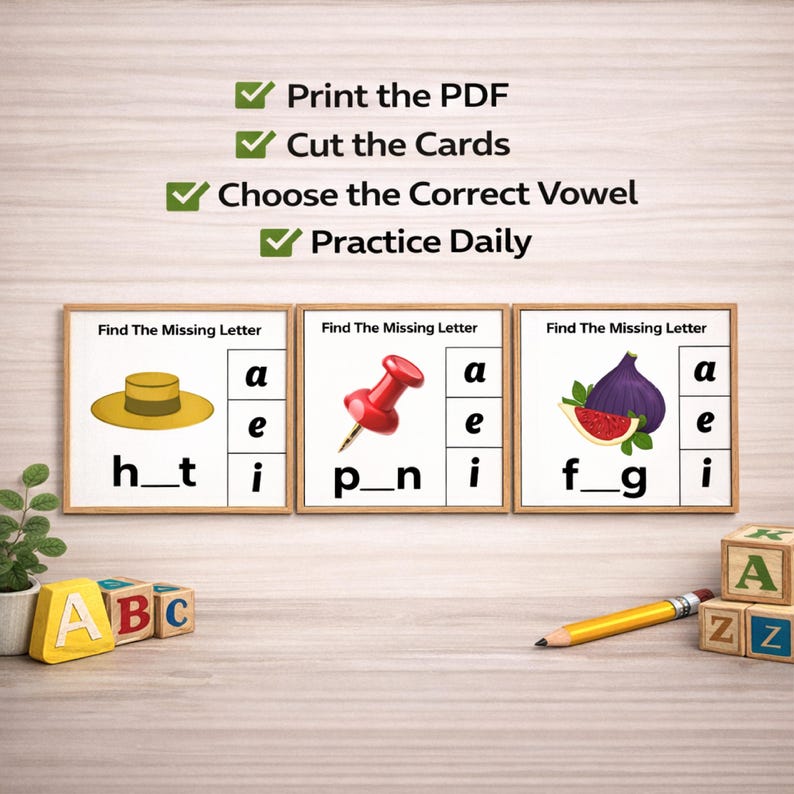CVC Missing Vowel Cards | Phonics Word Activity (PDF Download) - Etsy