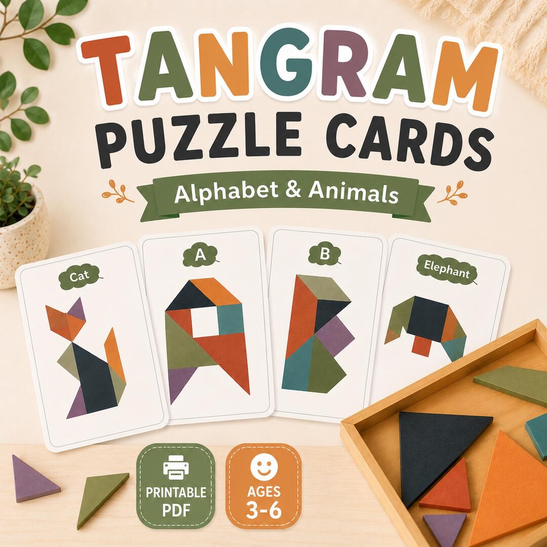 Tangram Puzzle Cards, Alphabet Animal Matching Game, Preschool Busy ...