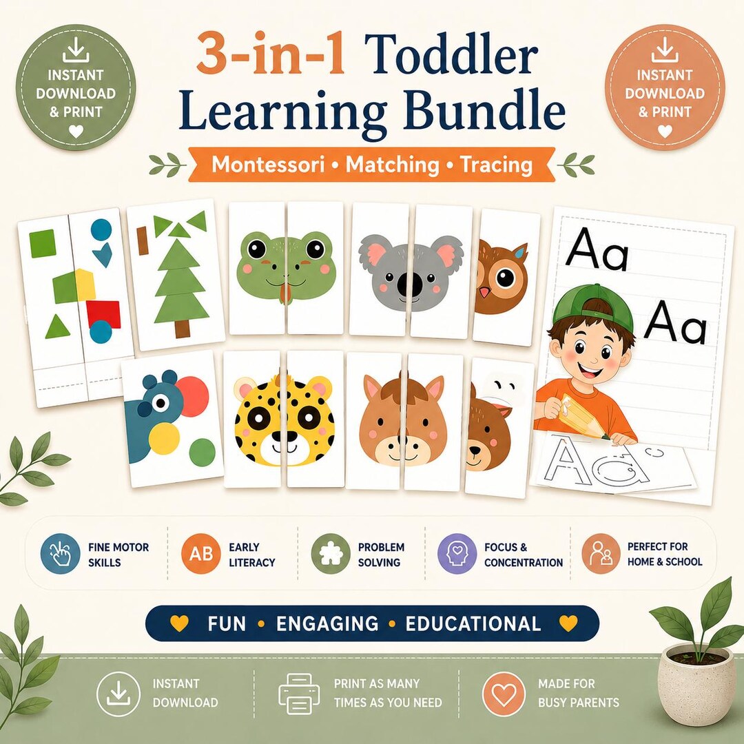 Montessori Toddler Learning Bundle Printable, Animal Matching and ...