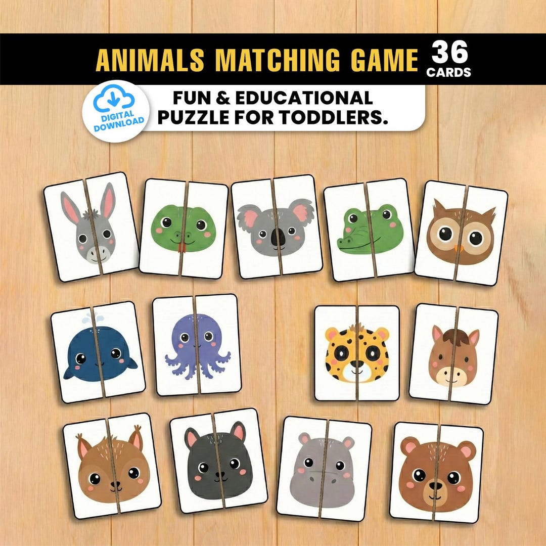 Montessori Animal Matching Game Printable, Toddler Animal Puzzle Cards ...
