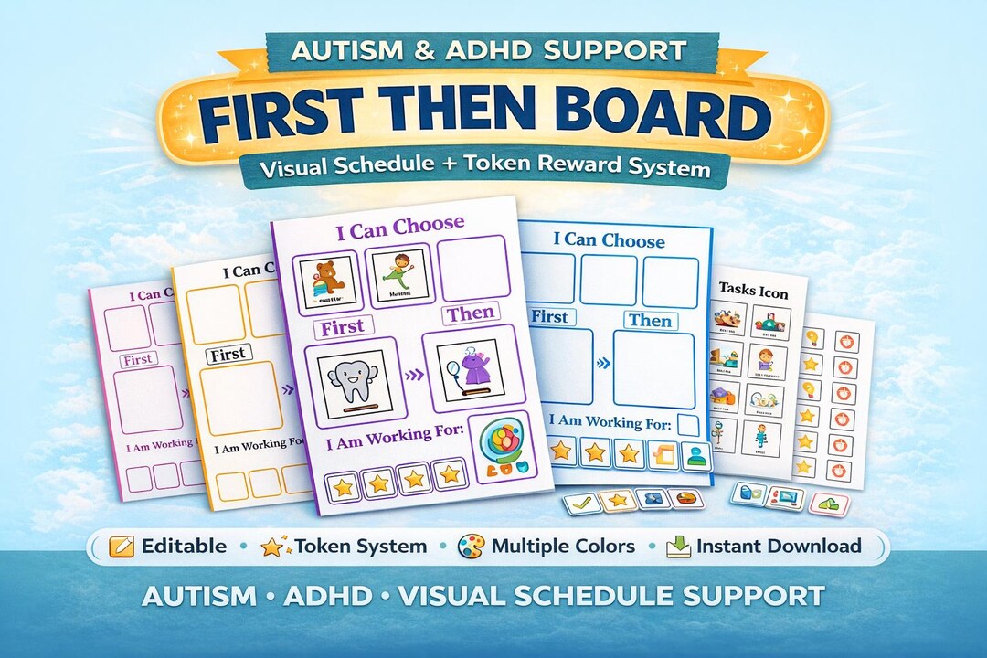 First Then Board Visual Schedule | Autism ADHD Token Reward System ...