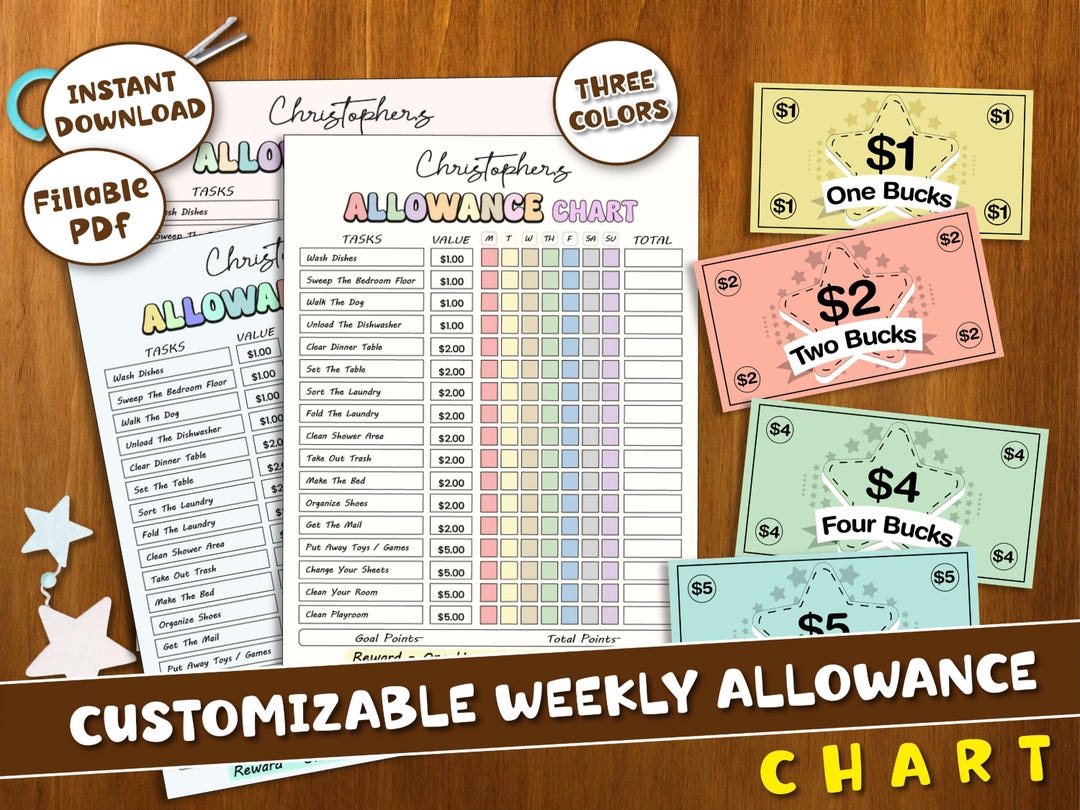 Autism Friendly Weekly Allowance Chart | Printable Chore Bucks PDF ...