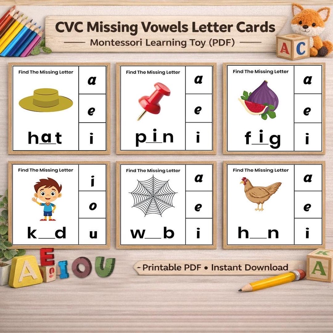 CVC Missing Vowel Cards | Phonics Word Activity (PDF Download) - Etsy