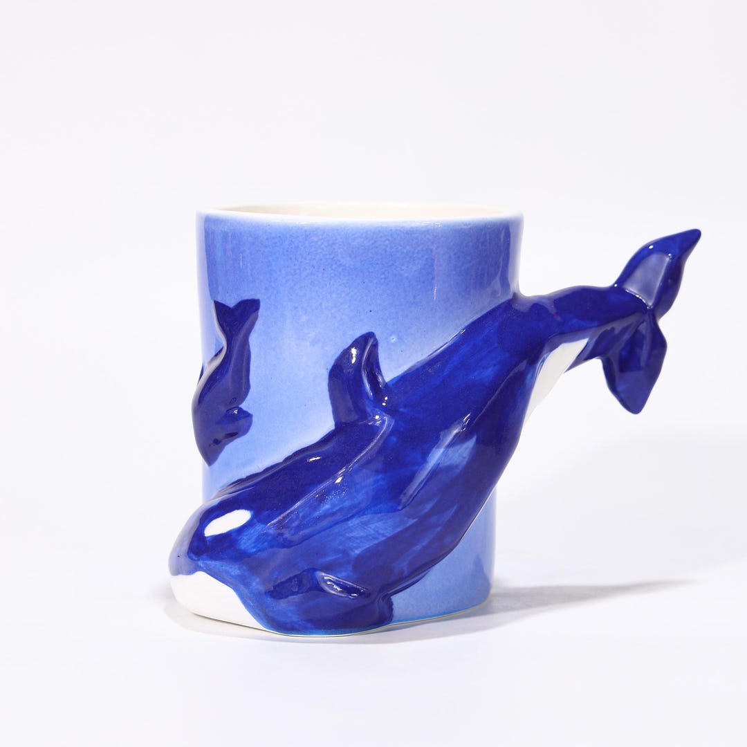 Handmade 3D Blue Whale Mug Ocean Animal Coffee Cup Sculpted Tail Handle ...