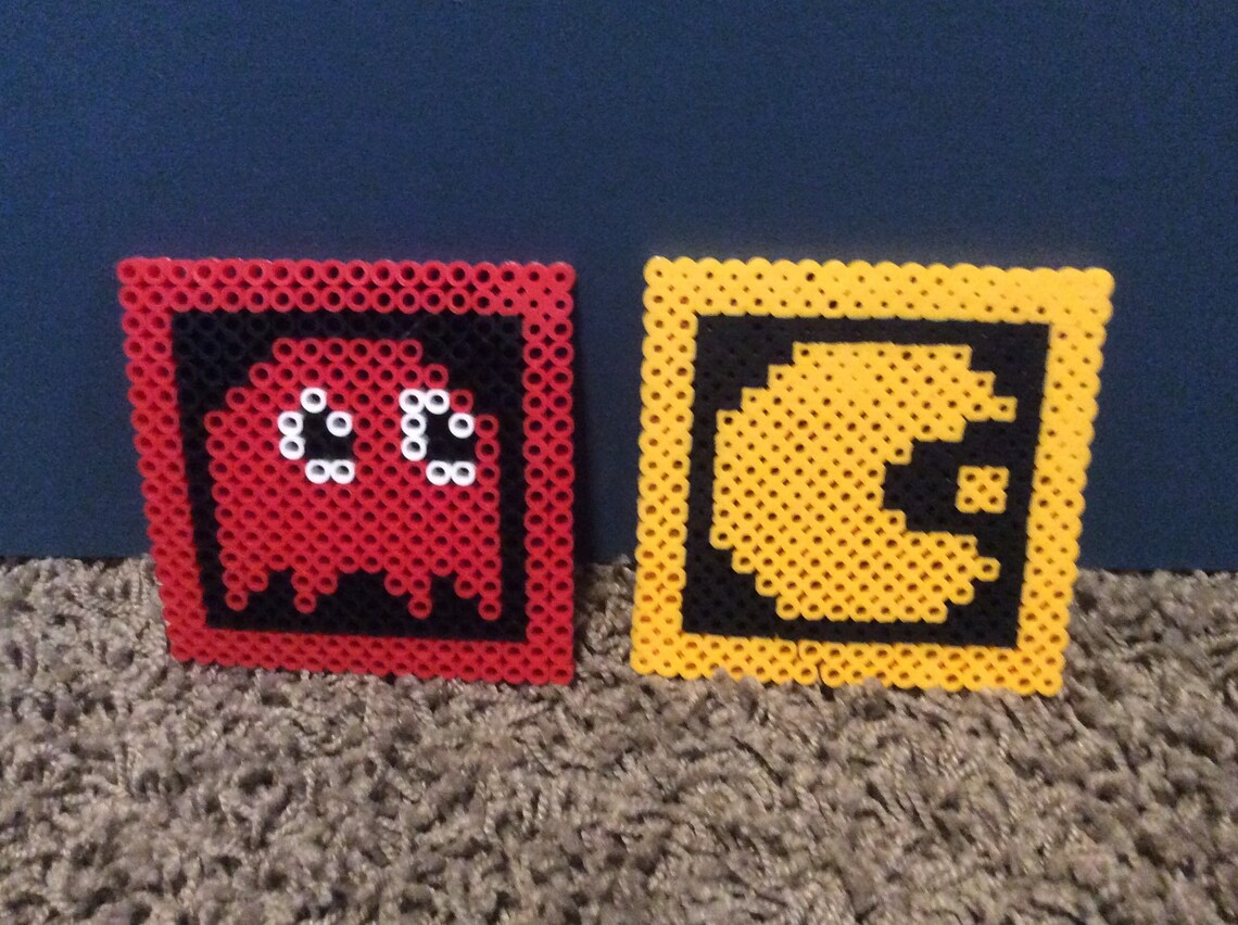Pac Man Pixel Coasters or Magnets, Perler Beads, Pixel Art, Hama Beads ...