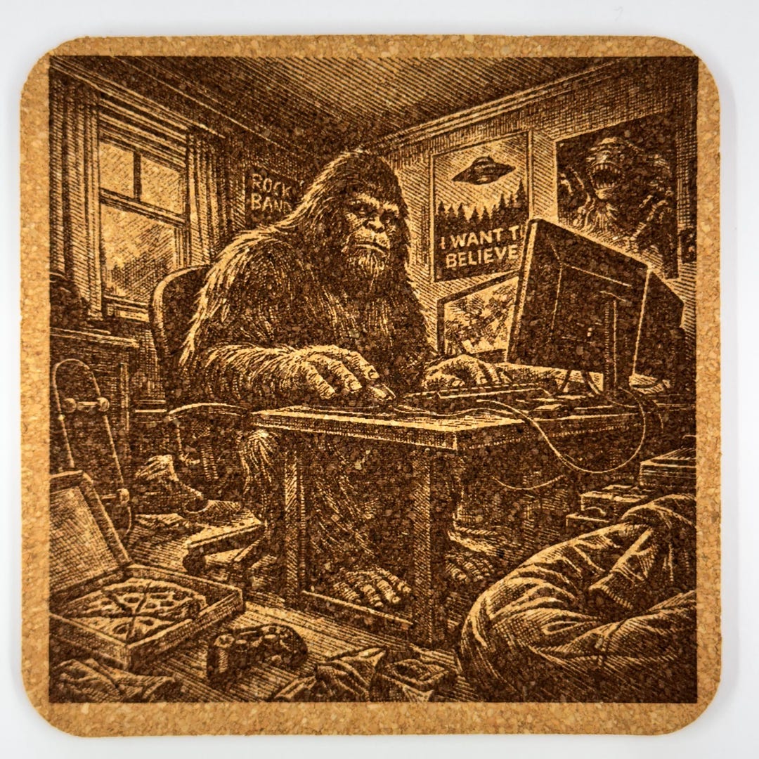 Bigfoot Daytime Gamer Cork Coaster – Sasquatch Room Mess - Etsy